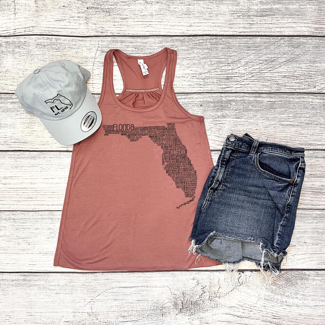 Florida Word Cloud Tank Top, Map of Florida Tank Top, State of Florida ...