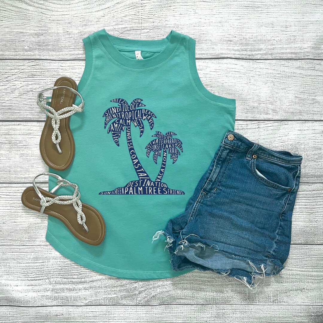 Palm Tree Tank Top, Palm Tree Word Cloud Tank Top, Summer Shirt ...