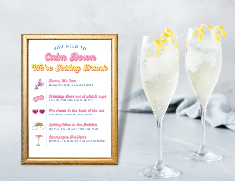 You Need to Calm Down Cocktail Menu Template, Party Digital Download ...