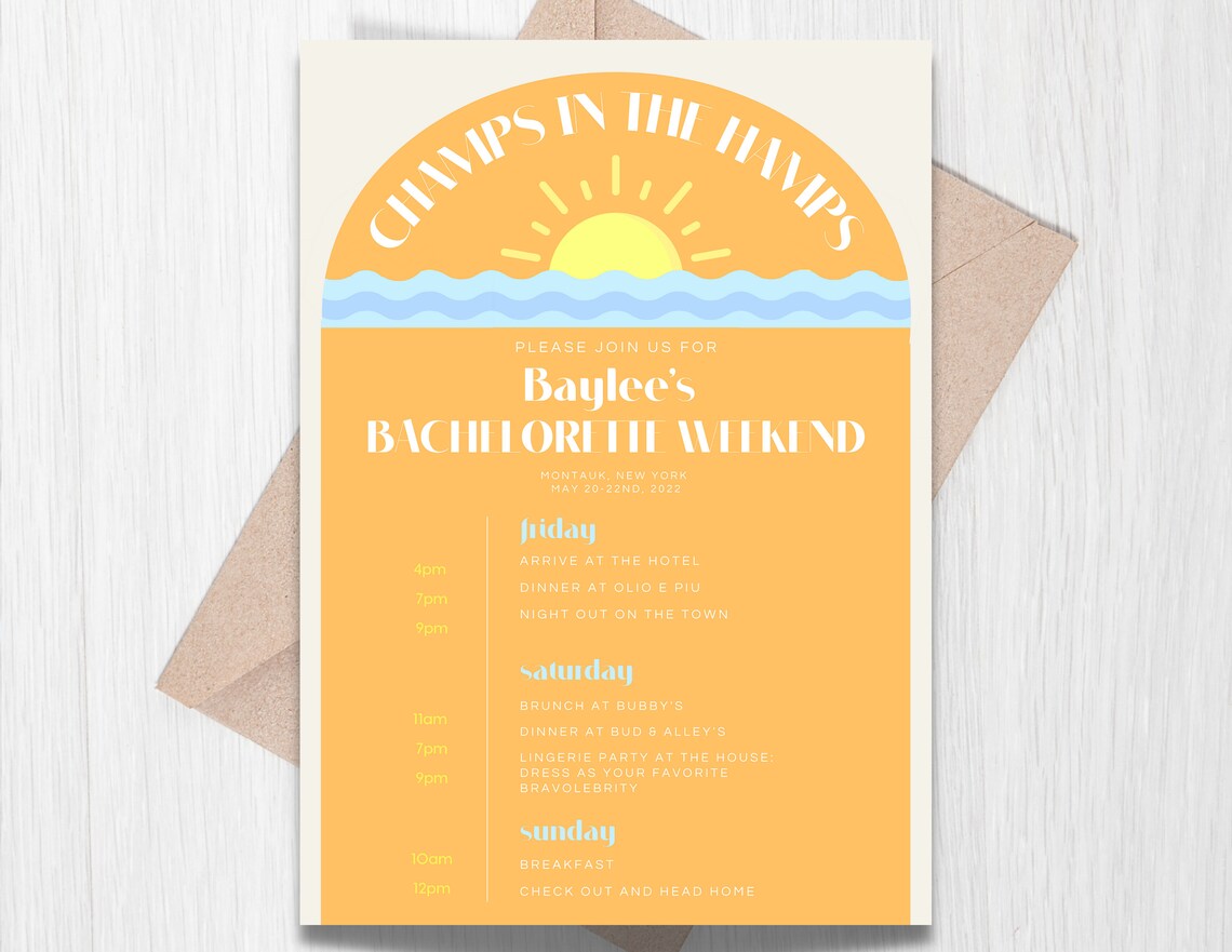 Hamptons Beach Bachelorette Invitation Template | Champs in the Hamps ...