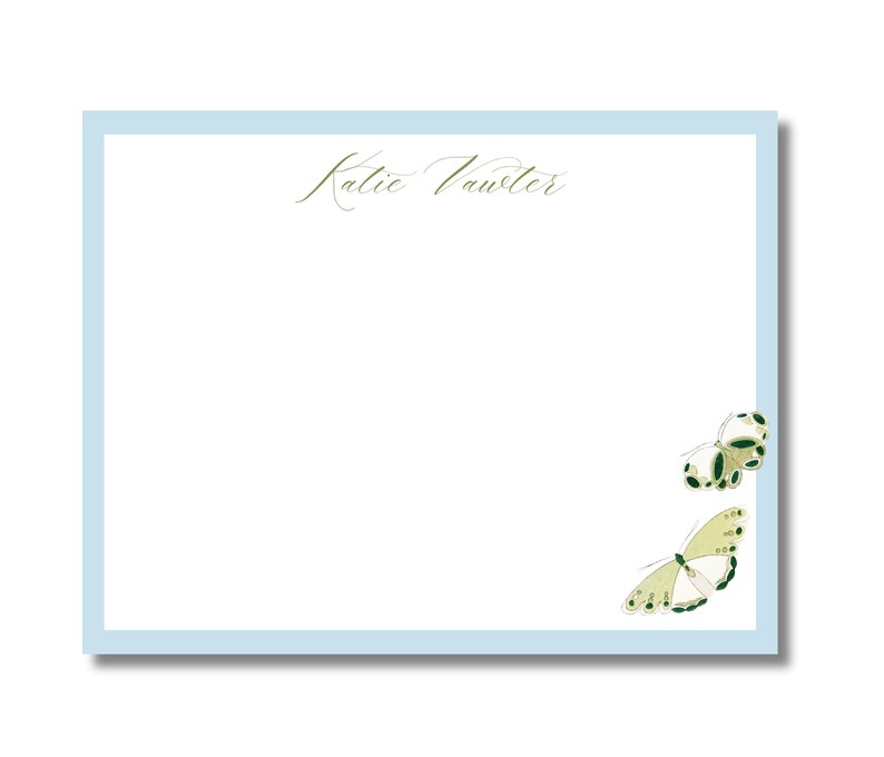 Light Blue Butterfly Personalized Stationery Set, Notecard Set, Girl ...