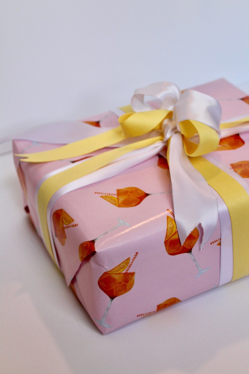 Pink Aperol Spritz Wrapping Paper, Spritz Summer Gift Wrapping, Italian ...