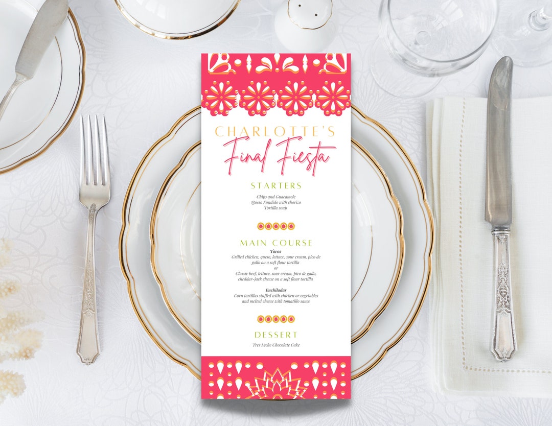 Final Fiesta Bachelorette Dinner Menu | Tropical Party | Digital ...
