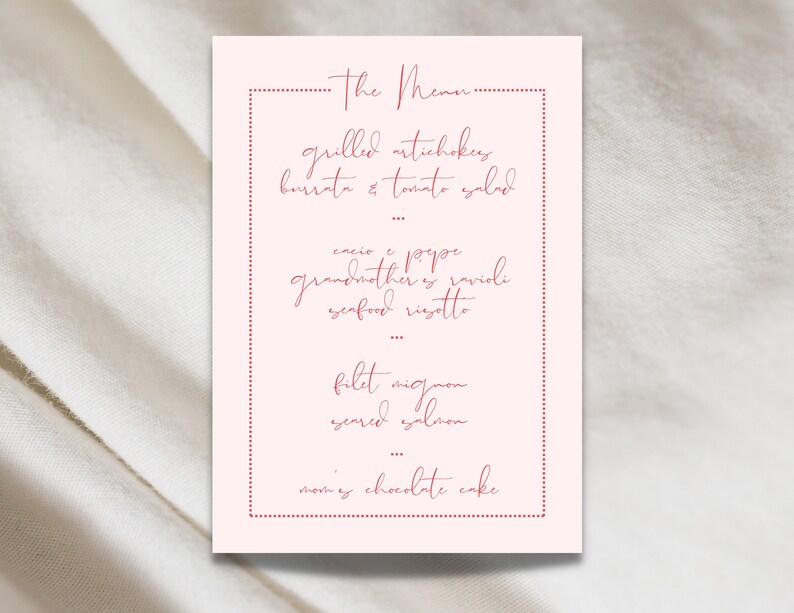 Pink and Red Script Dinner Menu Modern Bold Wedding Menu - Etsy