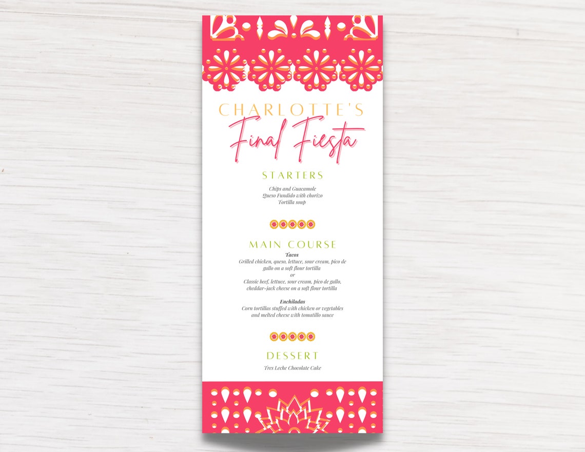 Final Fiesta Bachelorette Dinner Menu Tropical Party - Etsy