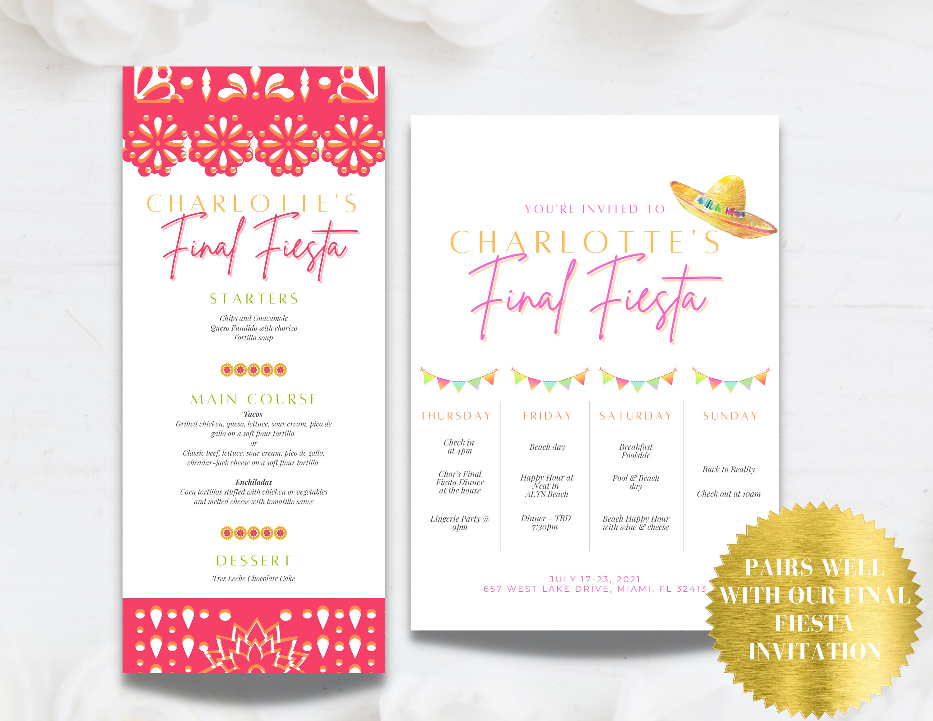 Final Fiesta Bachelorette Dinner Menu Tropical Party - Etsy