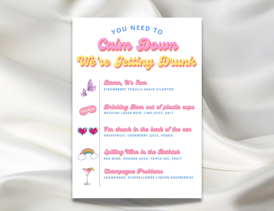 You Need to Calm Down Cocktail Menu Template, Party Digital Download ...
