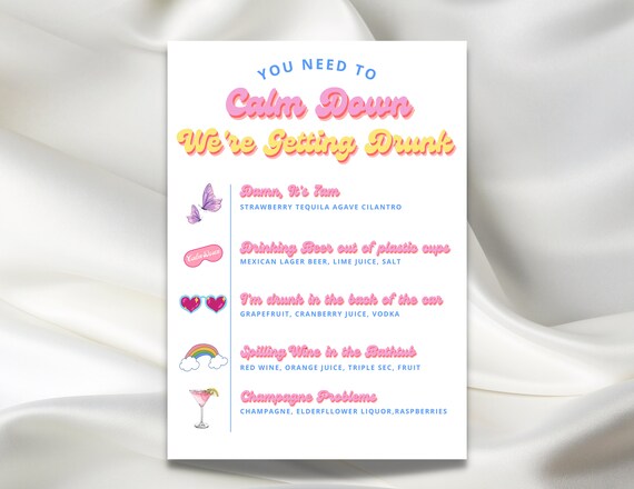 You Need to Calm Down Cocktail Menu Template Party Digital - Etsy