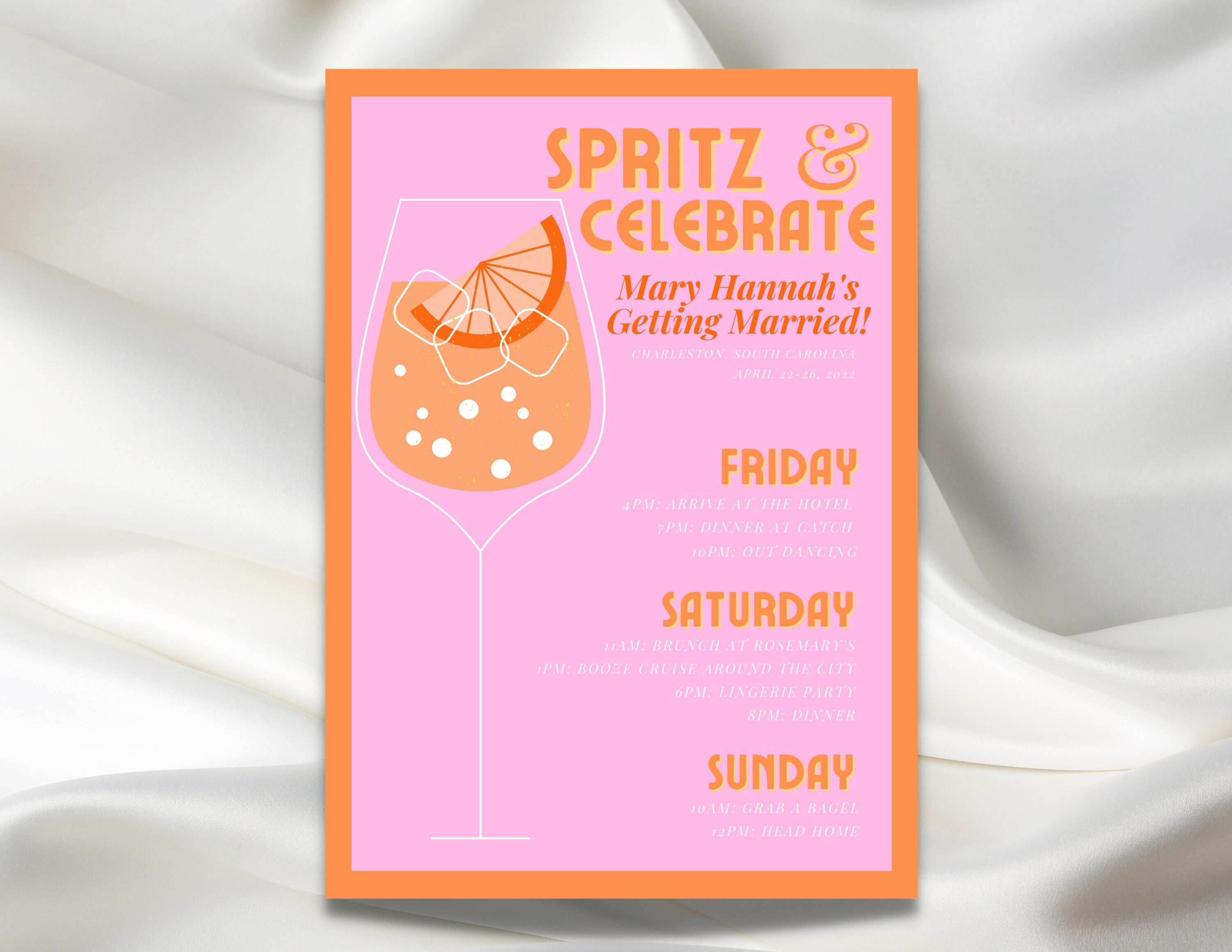 Aperol Spritz Bachelorette Invitation Template, Spritz Party Invite ...