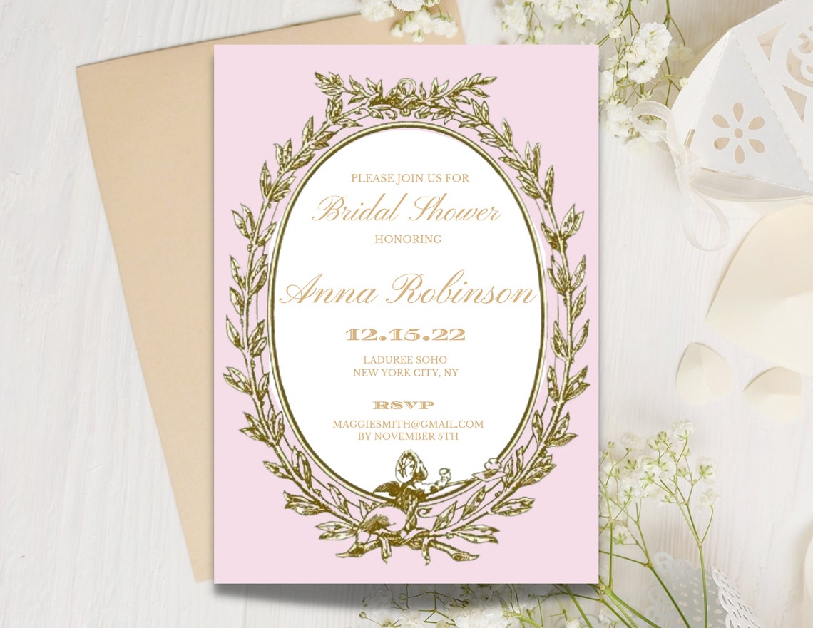 Pink French Inspired Bridal Shower Printable Invitation, Digital ...