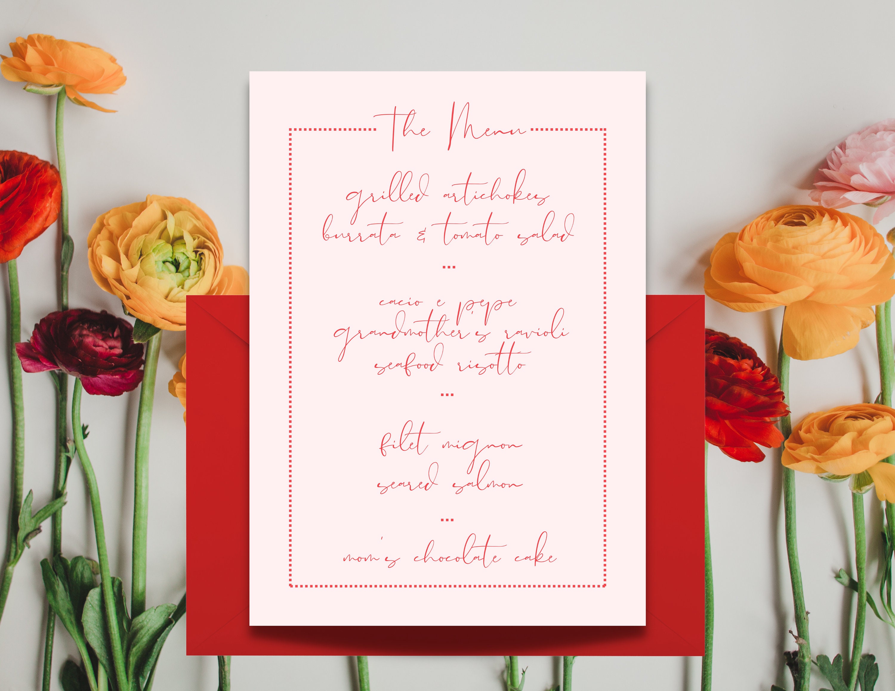 Pink and Red Script Dinner Menu Modern Bold Wedding Menu - Etsy