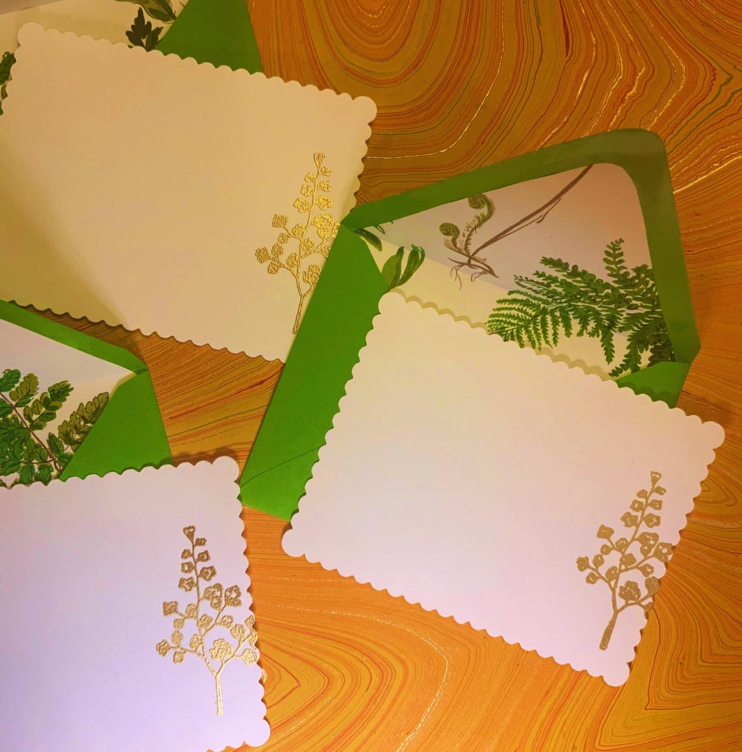 Set of Four Fern Notecards With Gold Embossing. - Etsy