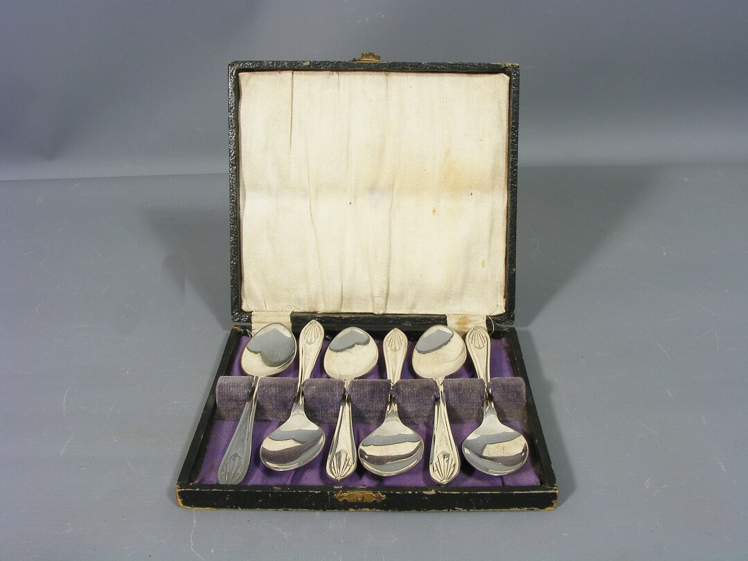 Boxed Silver Plated Spoon Set, Dessert Spoon Set, Six Piece Spoon Set ...