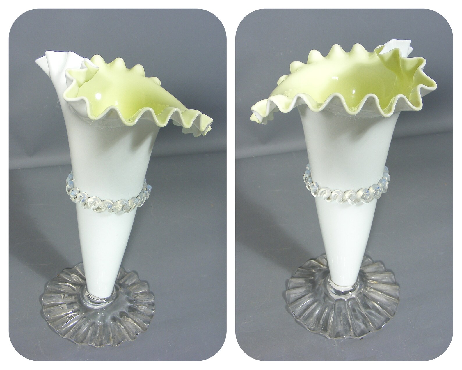 Victorian Cased Glass Vase Antique Crimped Top Glass Vase | Etsy