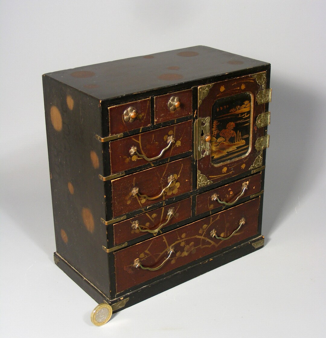 Antique Lacquered Japanese Table Top Cabinet Trinket Jewelery - Etsy
