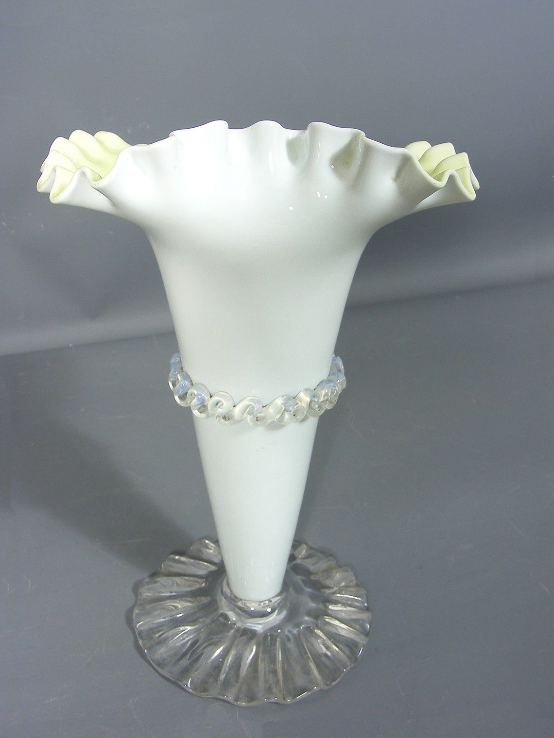 Victorian Cased Glass Vase Antique Crimped Top Glass Vase | Etsy