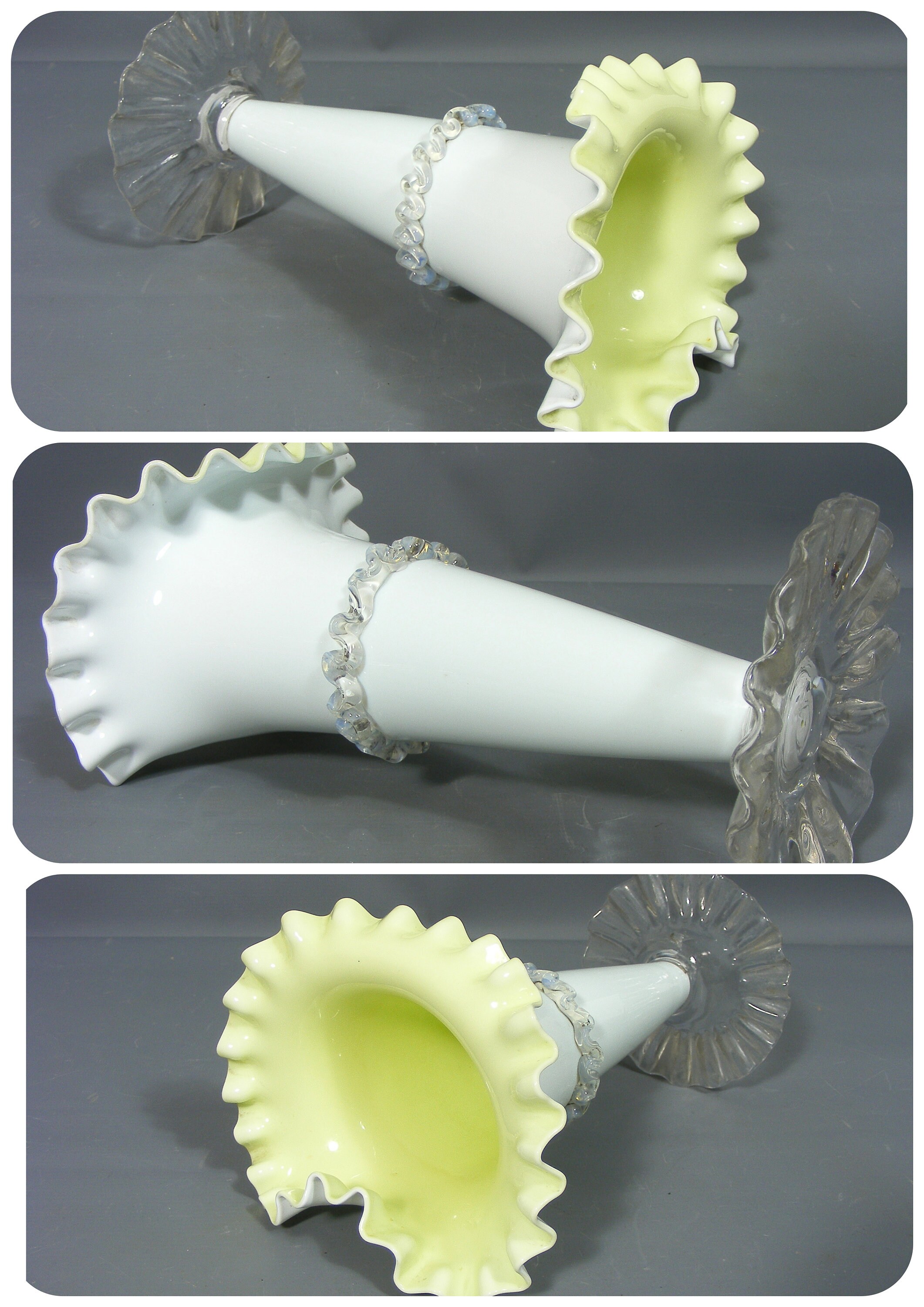 Victorian Cased Glass Vase Antique Crimped Top Glass Vase | Etsy