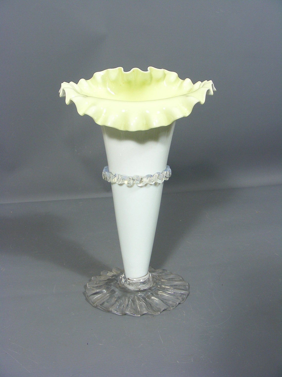 Victorian Cased Glass Vase Antique Crimped Top Glass Vase | Etsy