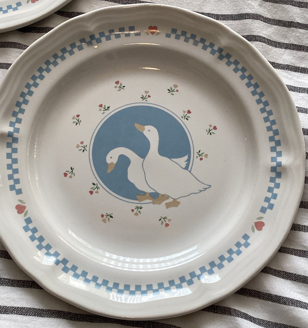 Vintage MOONLIGHT 2 Stoneware SIDE PLATES /geese / Goose Pattern Blue ...