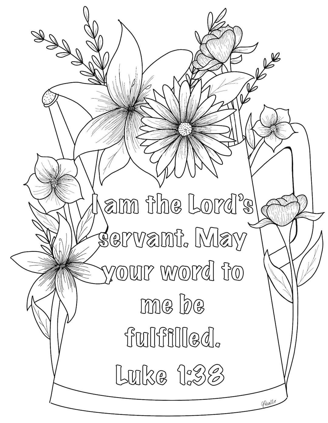 Hand-drawn Bible Coloring Page – Luke 1:38 - Etsy