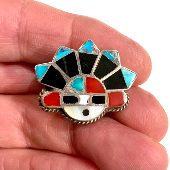 Vintage Zuni Sun Face Inlay Sterling Silver Earrings,… - Gem