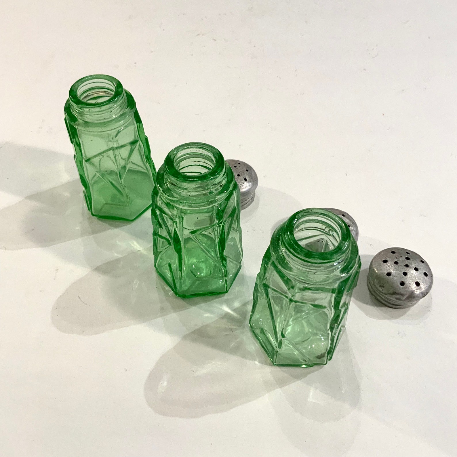 Depression Glass Salt and Pepper Art Deco All Three Ca: - Etsy