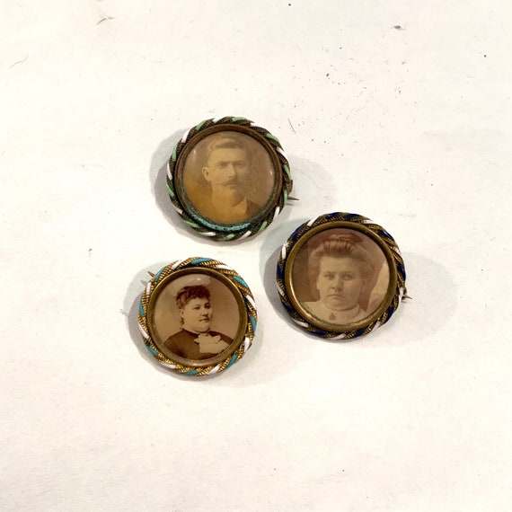 Victorian Photographic Pin Enameled Frames, All Three… - Gem