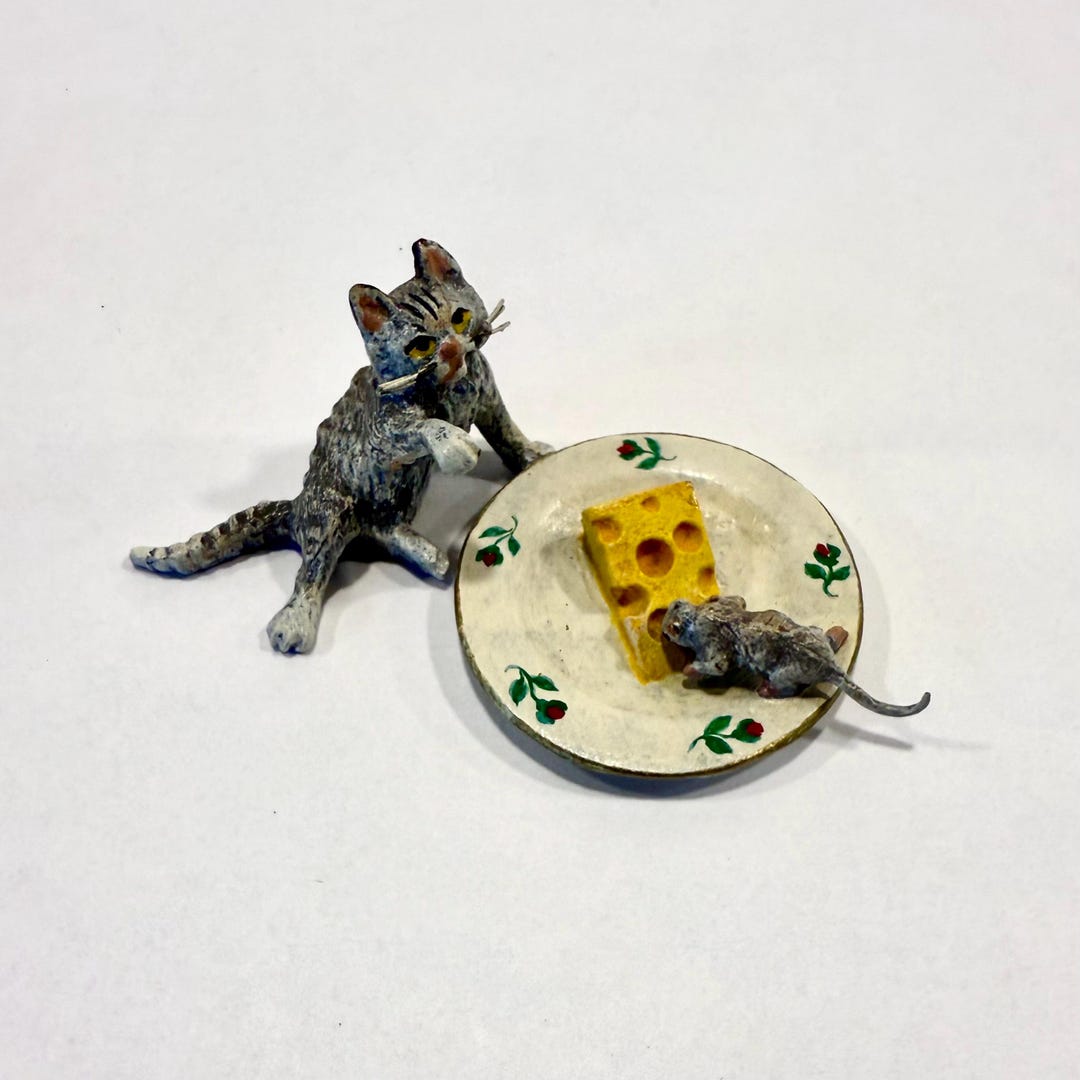 Austrian Bronze Cat and Mouse With Cheese Cold Painted Bronze, Fritz ...