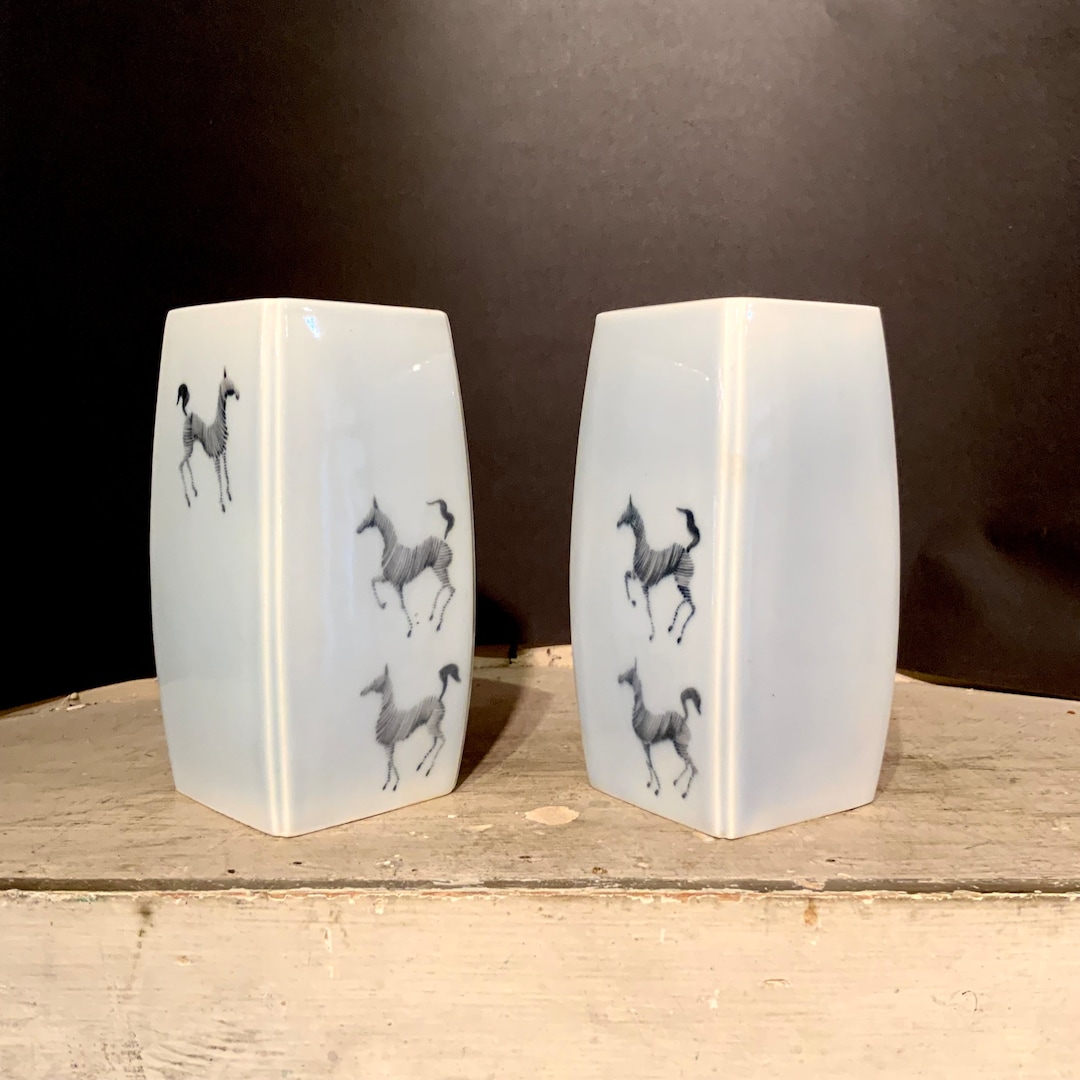 Vintage Edgar Johnson Signed Pair of Horses Vases, Midcentury Modern ...