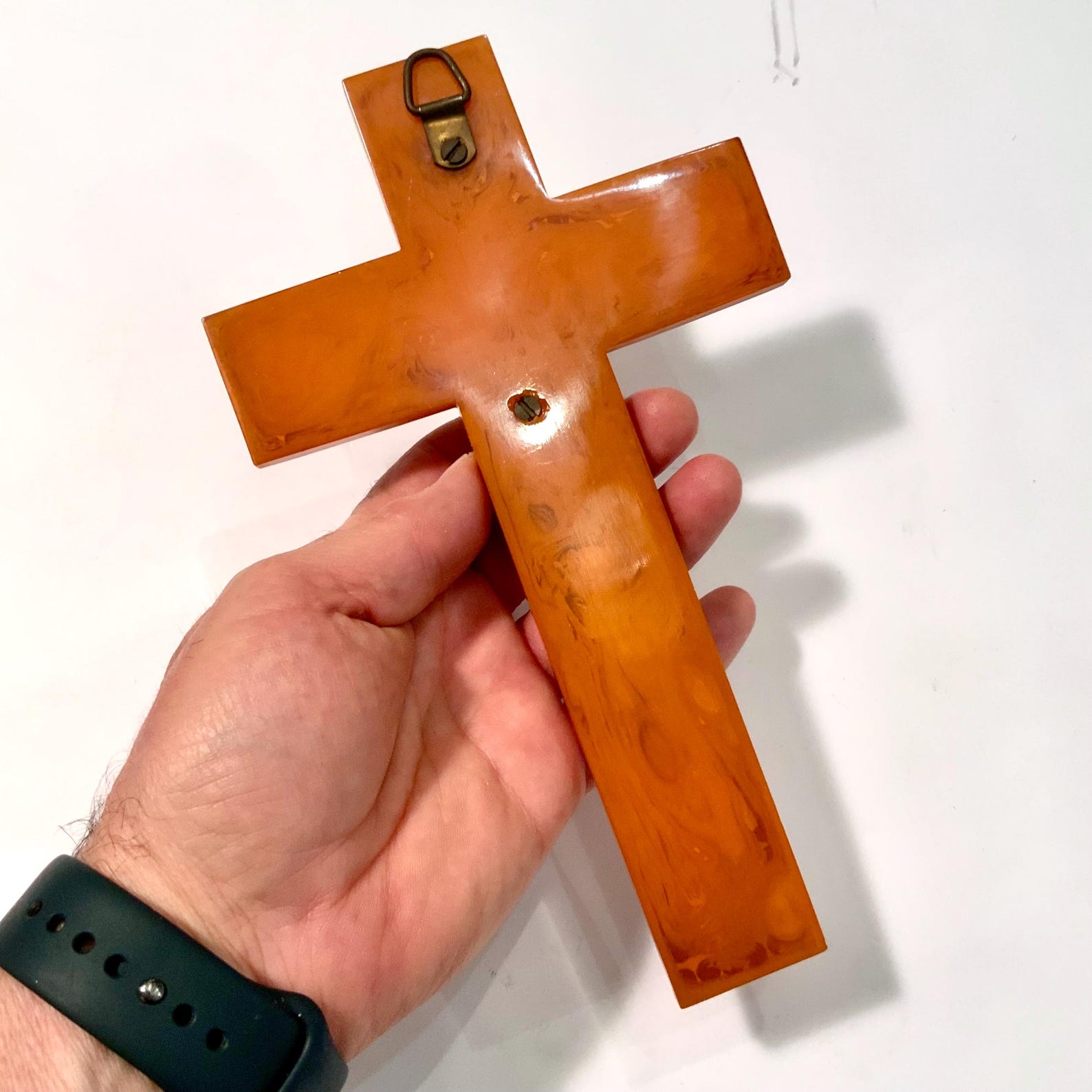 Vintage Large Bakelite Cross With Jewels and Crucifix, Butterscotch, Ca ...