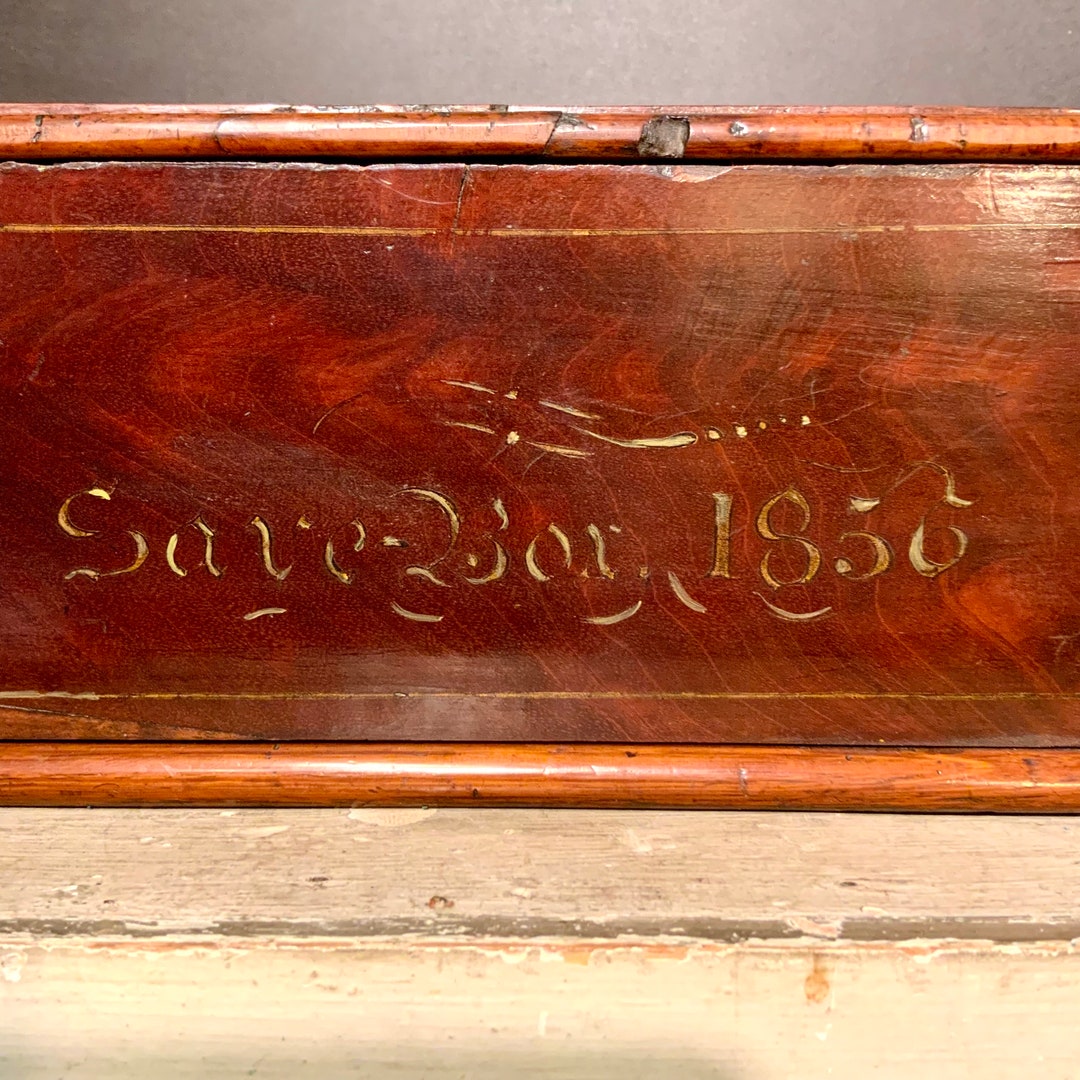 Antique 1856 English Elm Wood Cash Box: Hand-painted "save Box" - Etsy