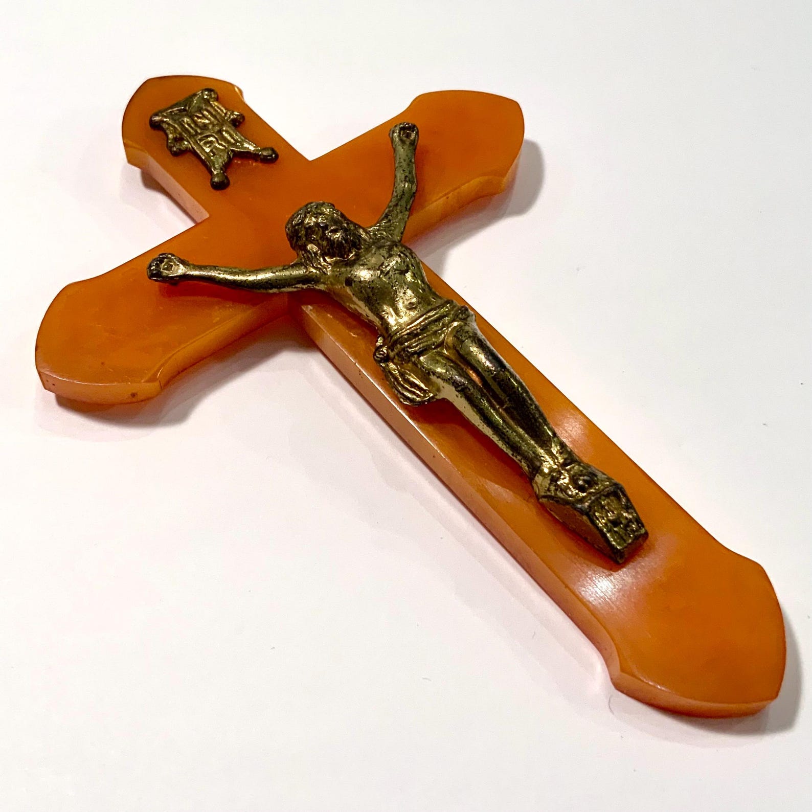 Vintage Bakelite Cross With Brass Crucifix, Butterscotch, Ca: 1930s. - Etsy