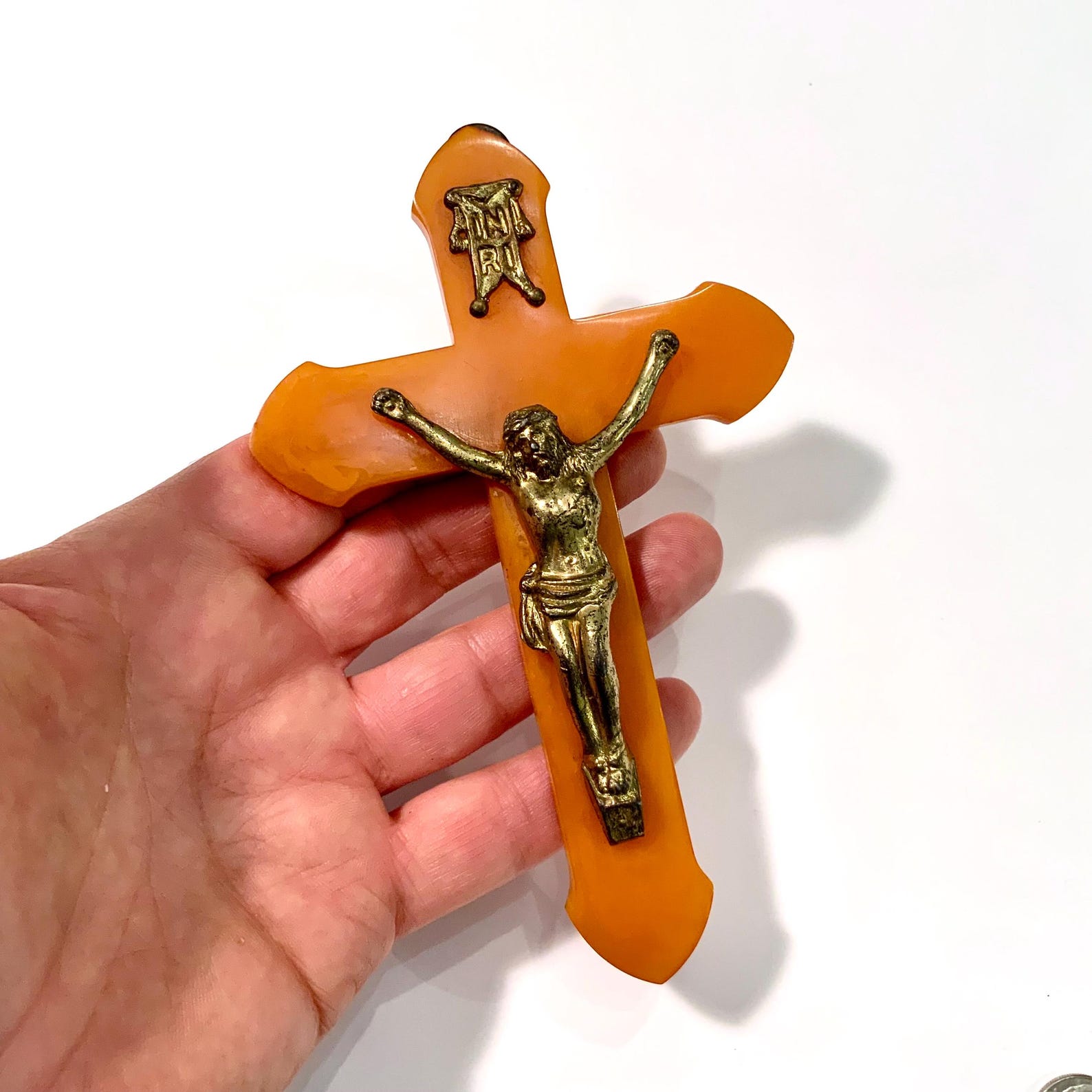 Vintage Bakelite Cross With Brass Crucifix, Butterscotch, Ca: 1930s. - Etsy
