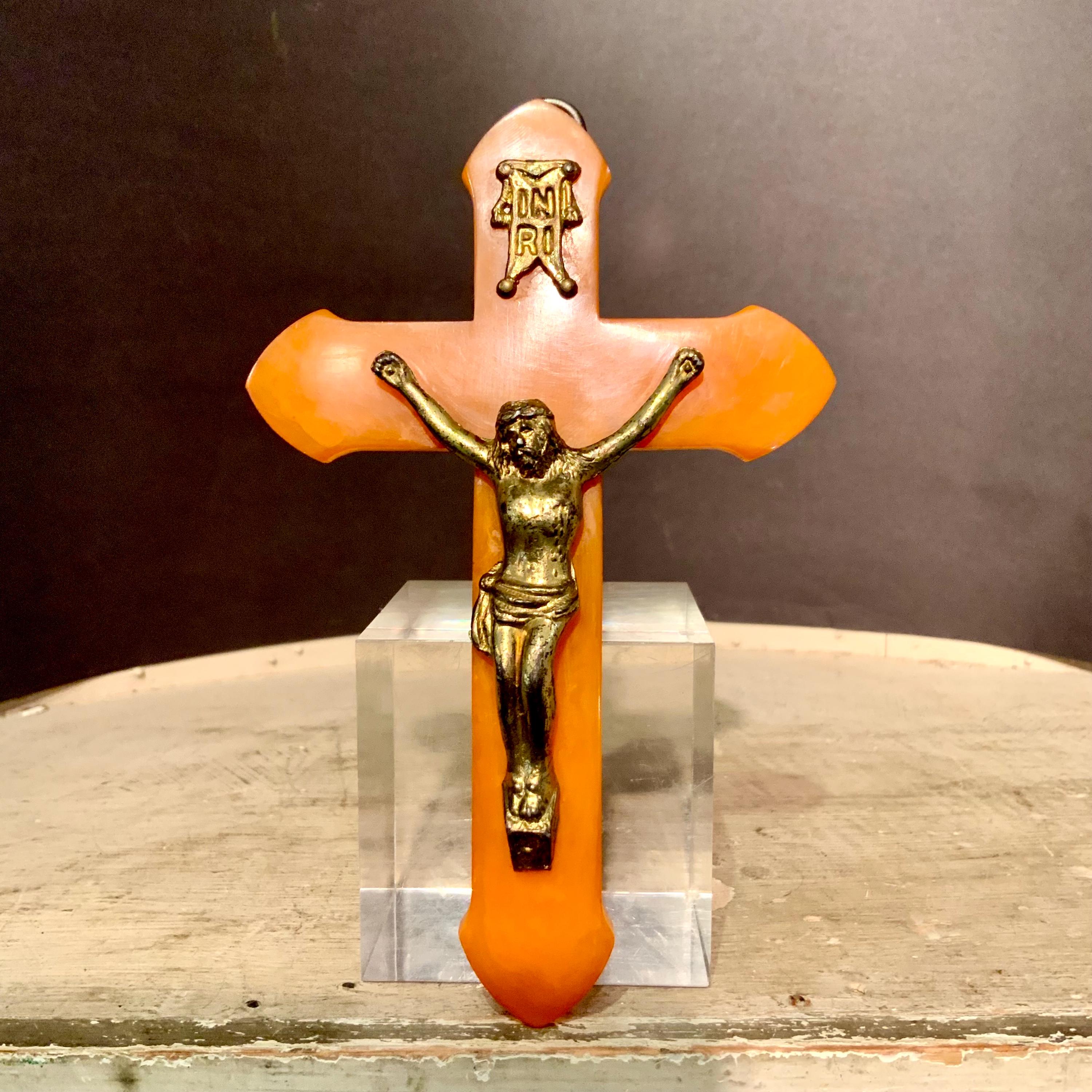 Vintage Bakelite Cross With Brass Crucifix, Butterscotch, Ca: 1930s. - Etsy