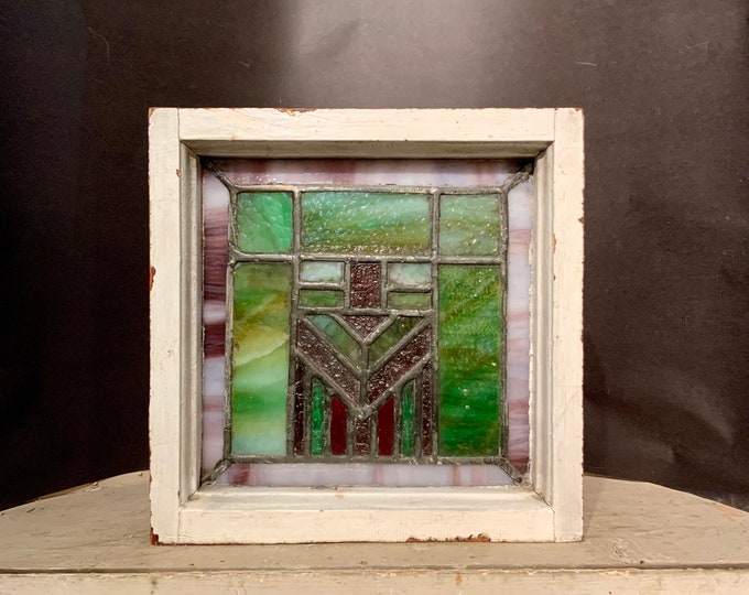 Antique Leaded Glass Window, Prairie Style Stained Glass Small Window ...