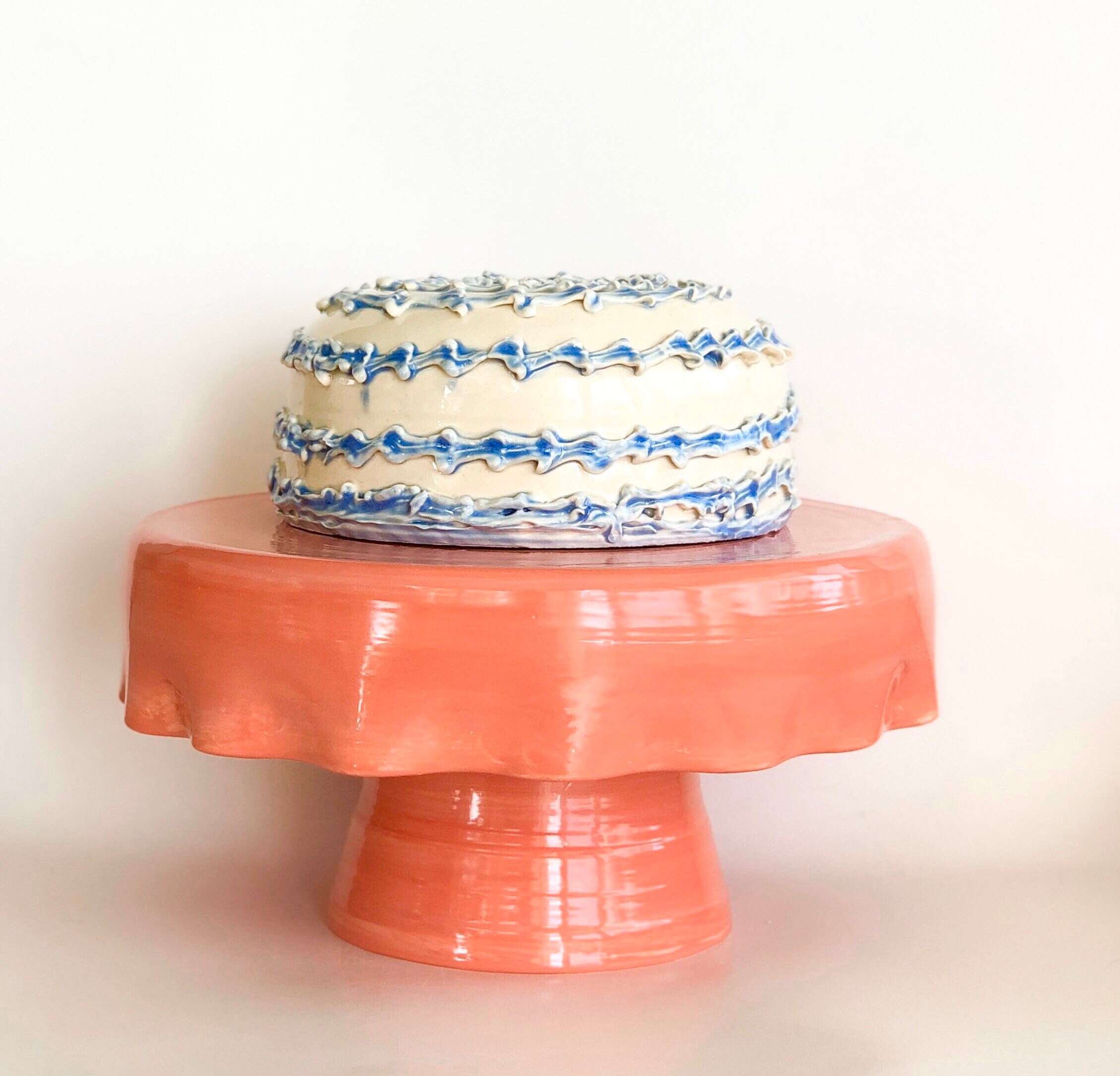 Ceramic Cake Plate, Cake Stand, Coral Cake Plate, Peach Cake Stand ...