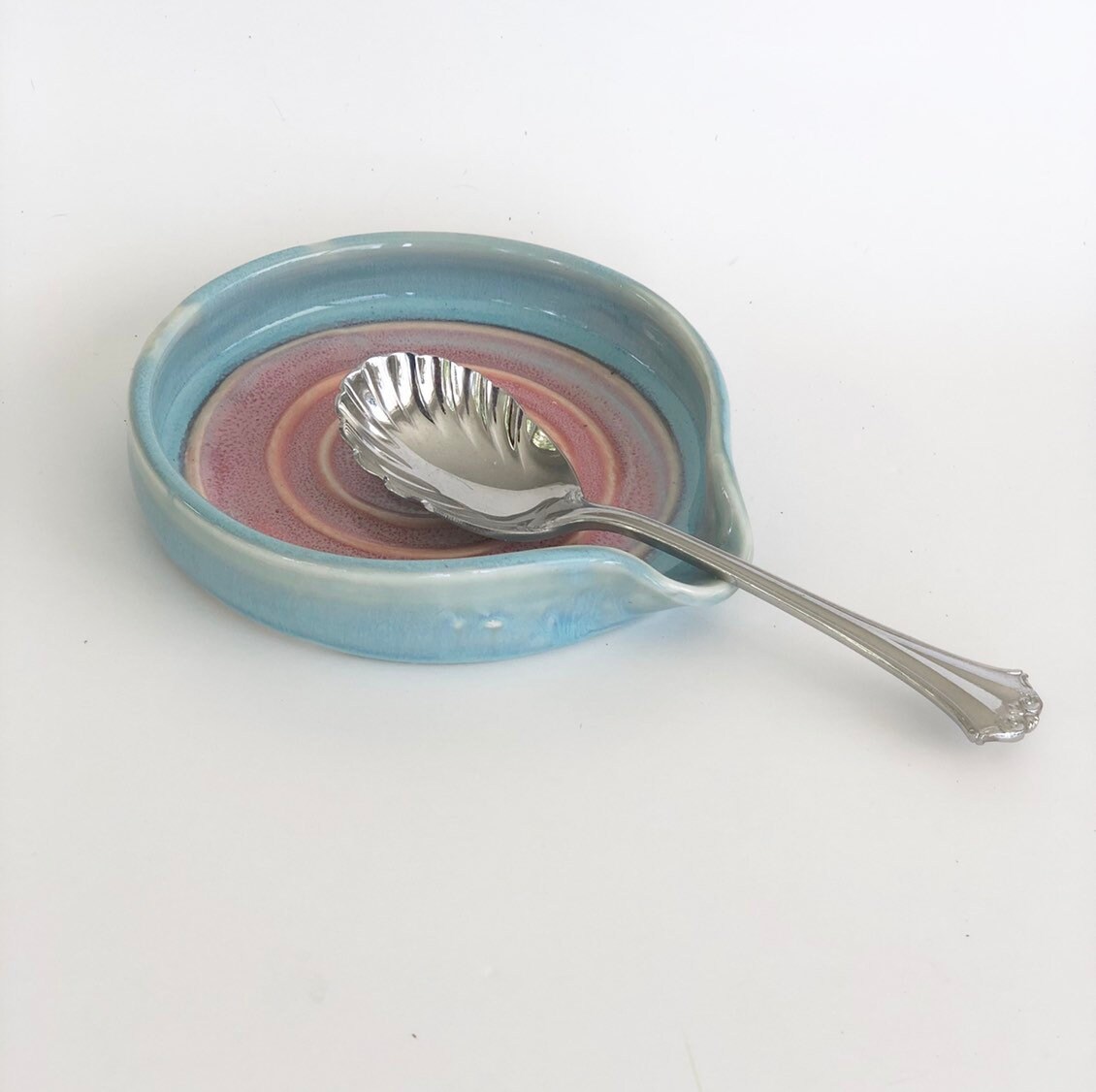Handmade Porcelain Spoon/Spatula Rest in Pink and Blue