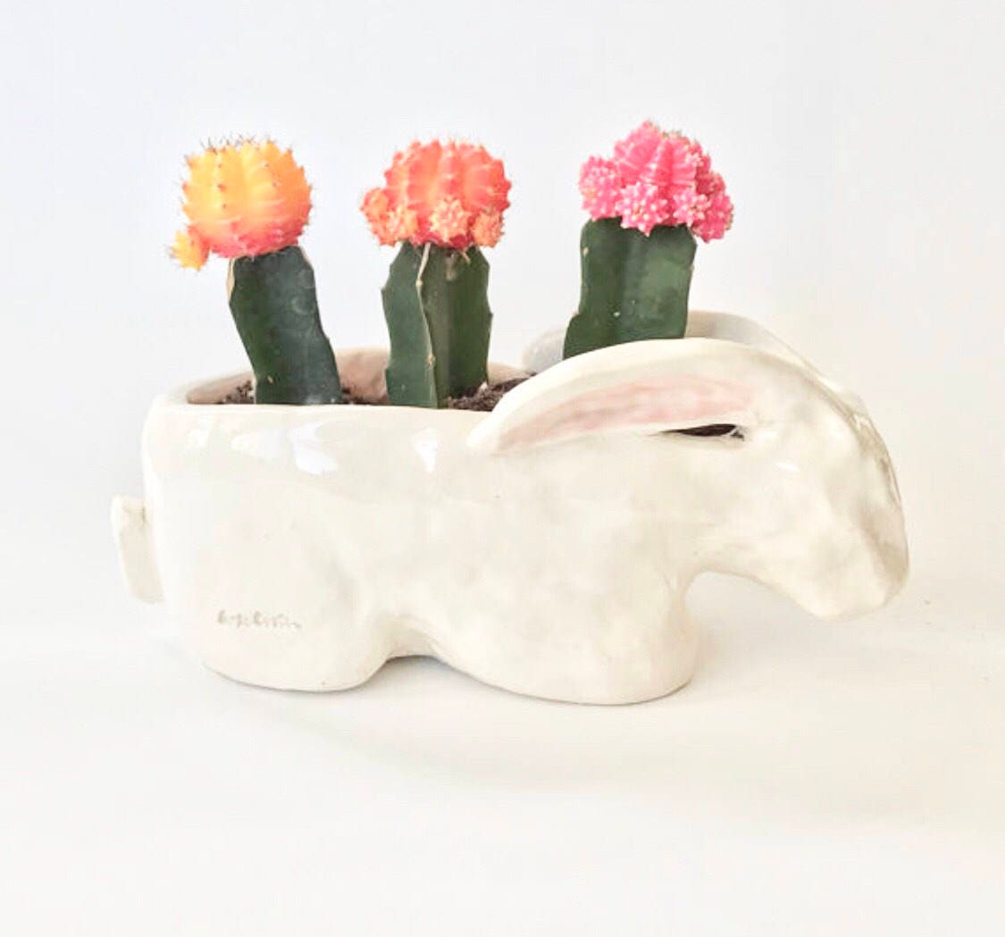 Handmade Rabbit Planter, Rabbit Lover Gift, Cute Planter Pot, Bunny ...