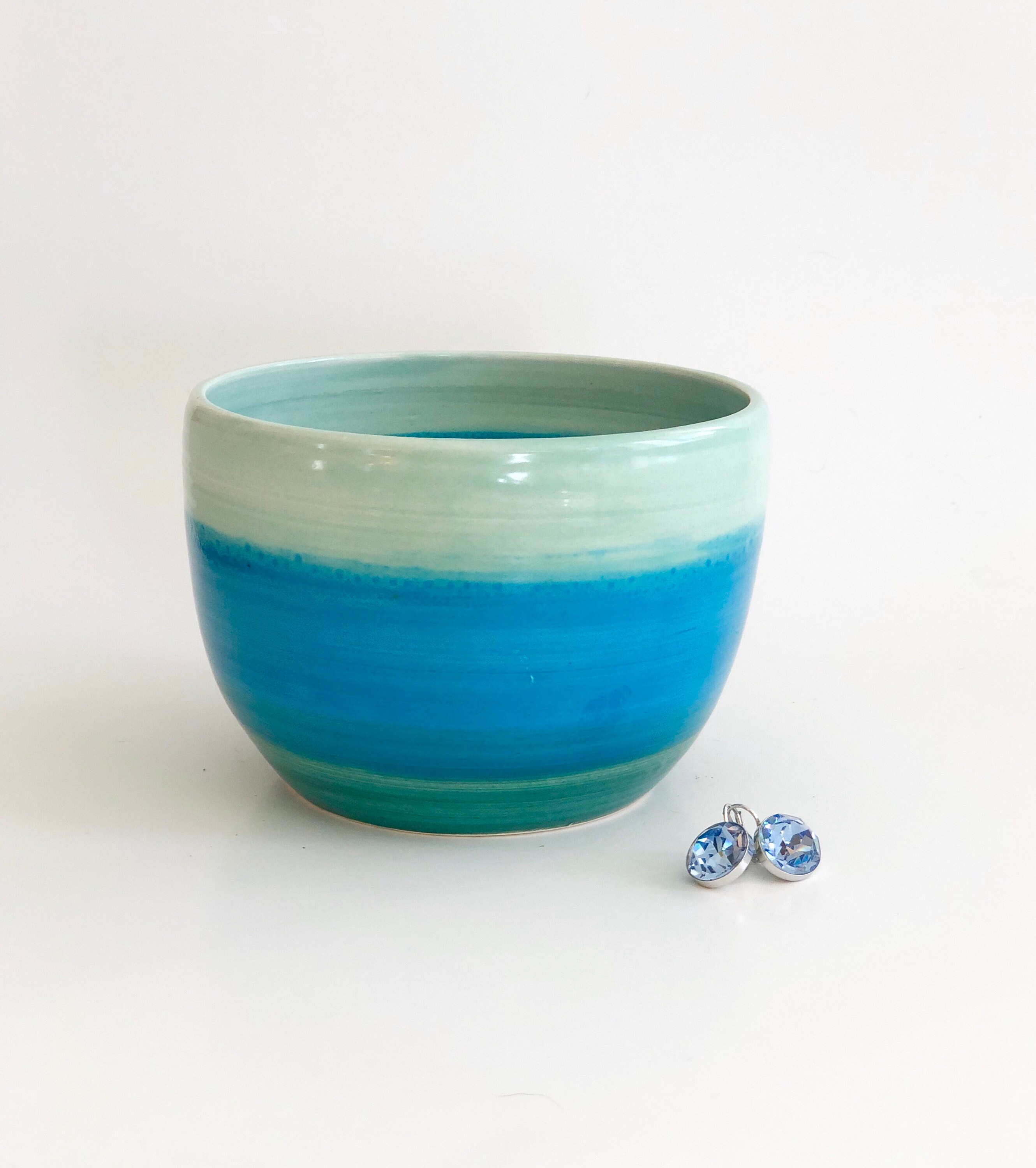 Medium Trinket Bowl, Turquoise Pot Handmade, Turquoise Catch All, Aqua ...