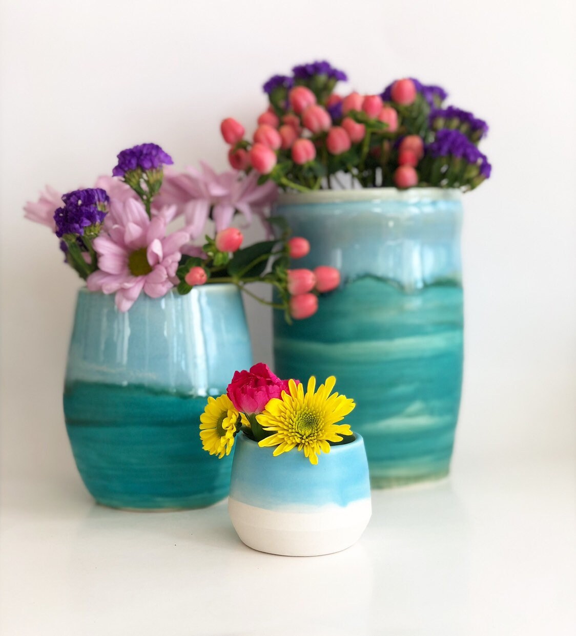 Mini Porcelain Pot, Blue Porcelain Bud Vase, White Mini Pot, Blue Mini ...