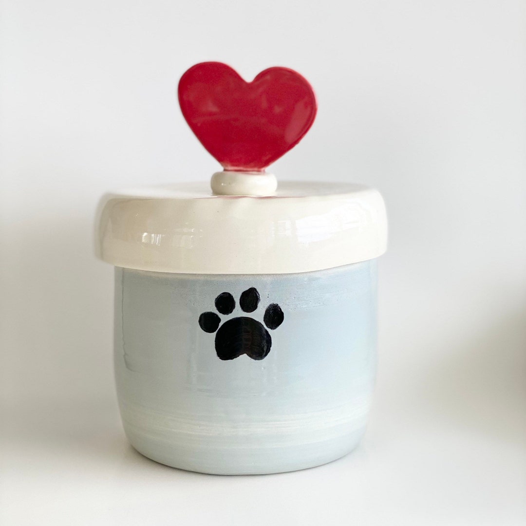 Handmade Ceramic Dog Treat Jar: Paw Print Kitchen Canister With Heart ...