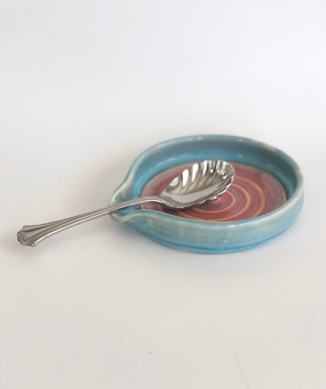Handmade Porcelain Spoon/Spatula Rest in Pink and Blue