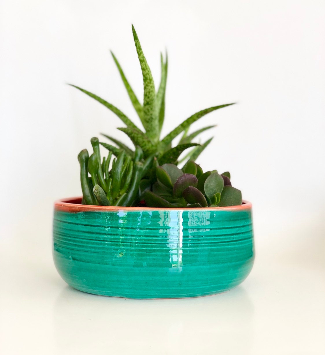 Green and Red Ceramic Pot Handmade