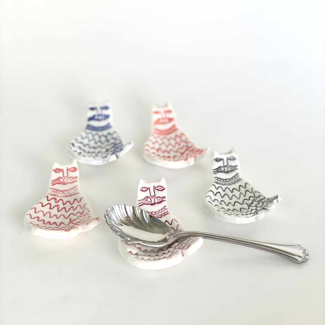 Cat Coffee Spoon Rest Teaspoon Holder Ceramic Cat Spoon Holder Handmade ...