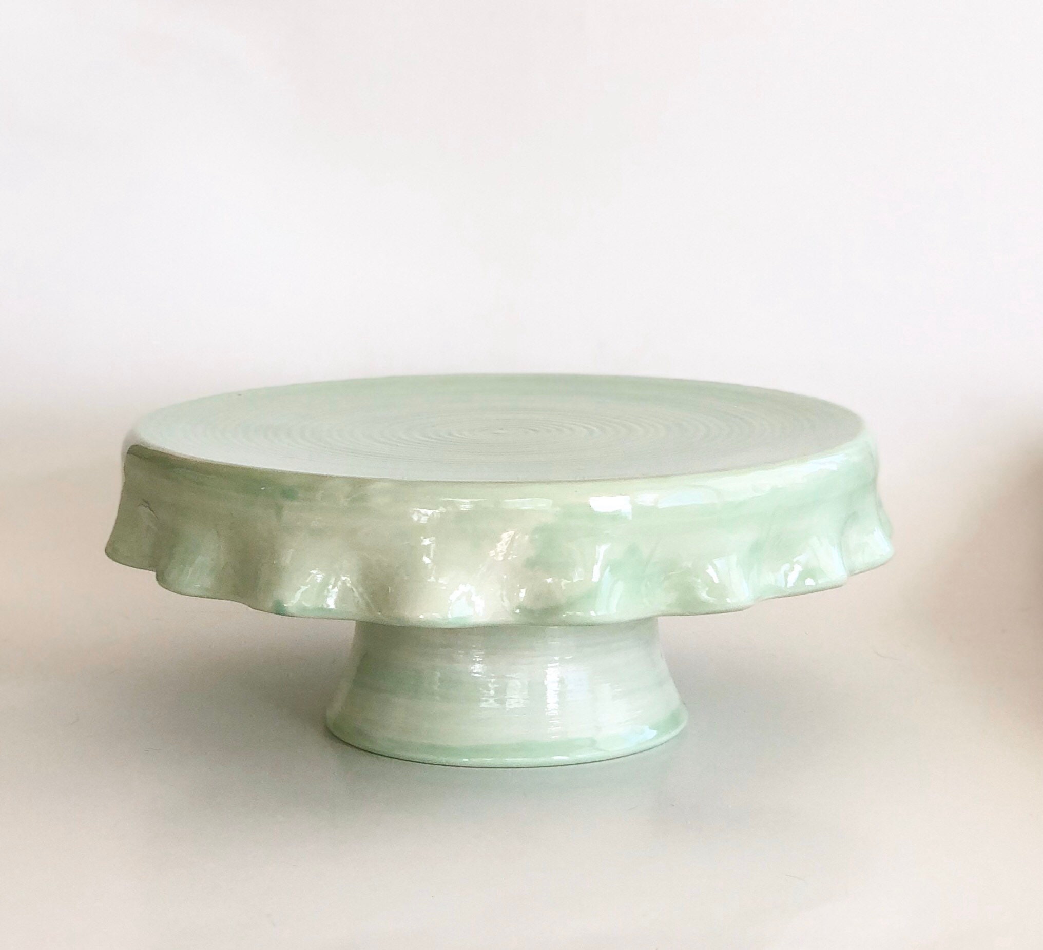Reversible Cake Stand, Light Green Cake Plate, Ceramic Cake Plate, Cake ...