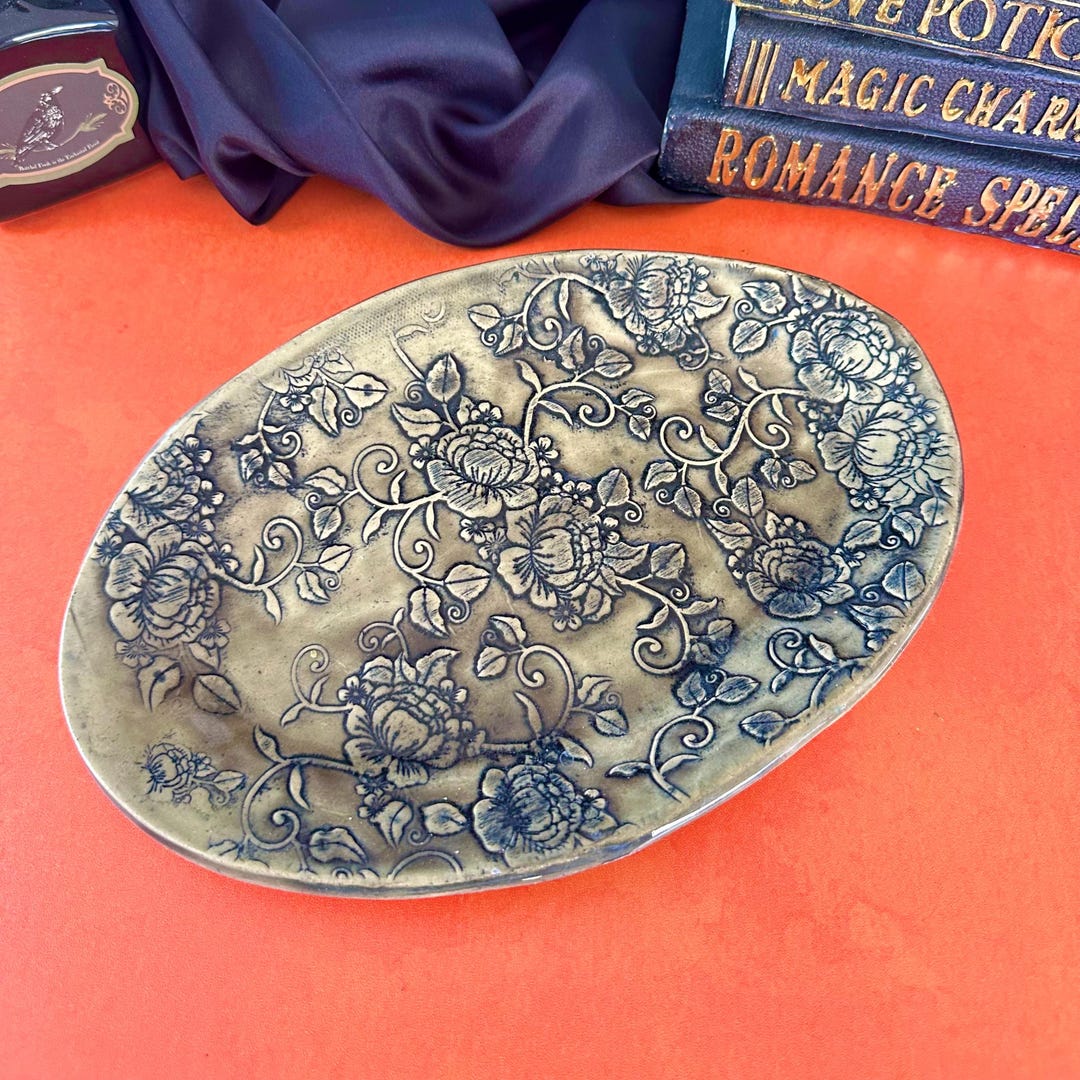 Goth Serving Dish Gothic Table Decor Gray Ceramic Serving Plate Rose ...