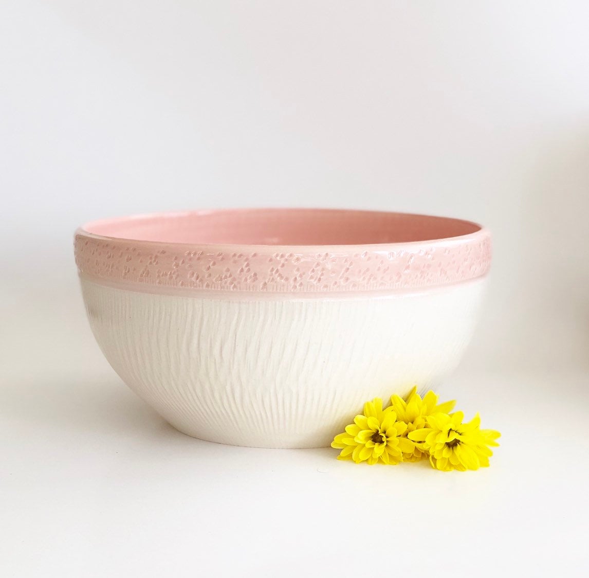 Pink and White Bowl, Pink Ceramic Bowl, Boho Ceramic Bowl, Pink Pottery ...