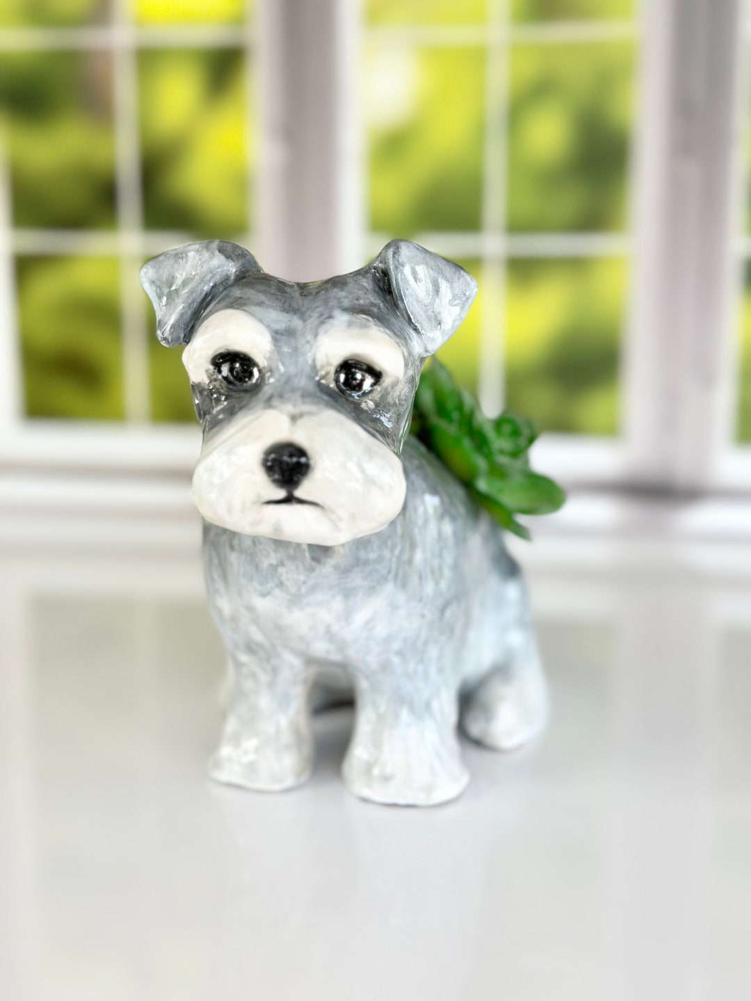 Ceramic Handmade Schnauzer Cactus Planter Pot Indoor Kitchen Window ...
