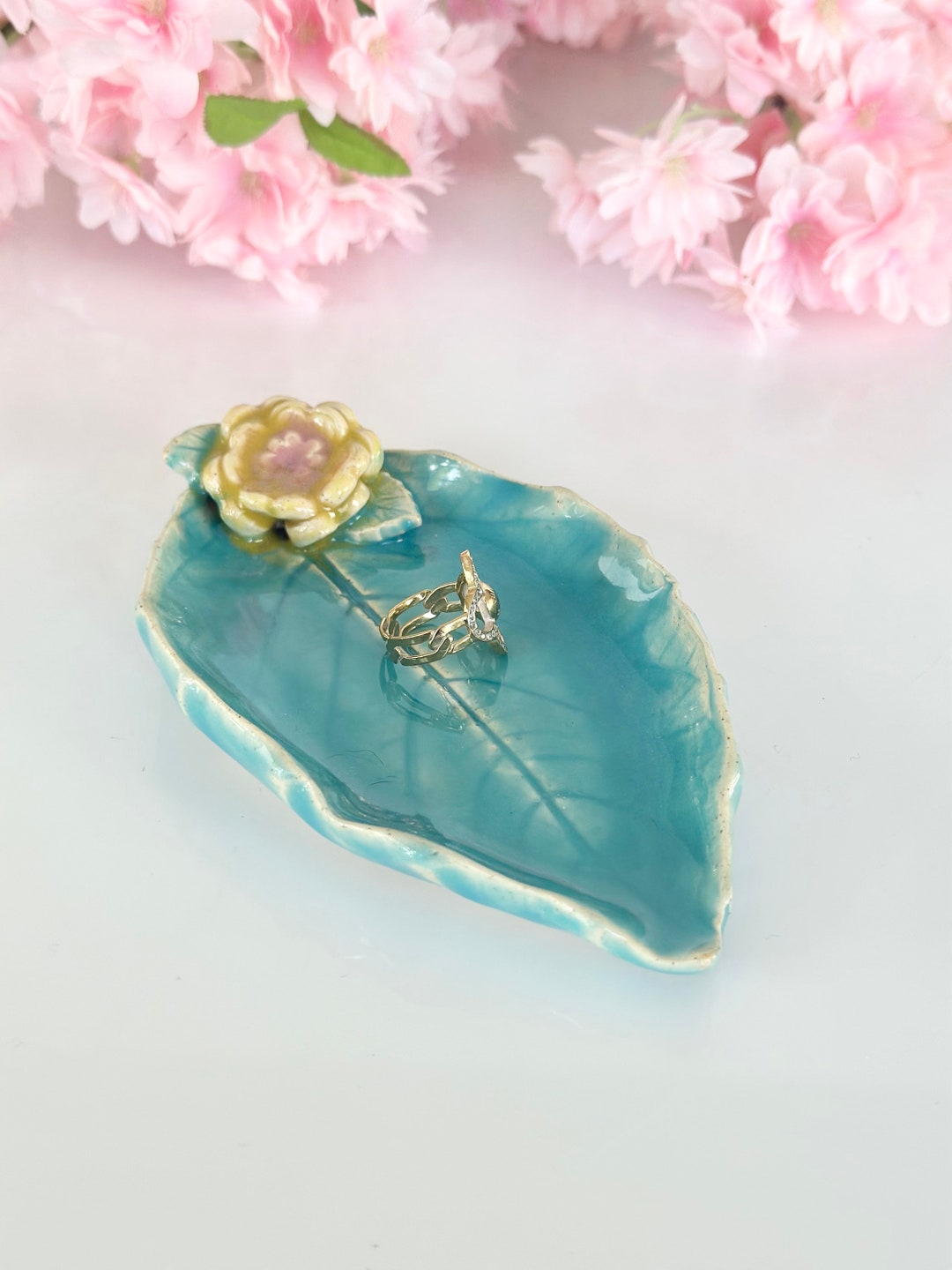 Flower Ring Dish Gift Kitchen Sink Ring Holder Dish for Ring Girl Leaf ...