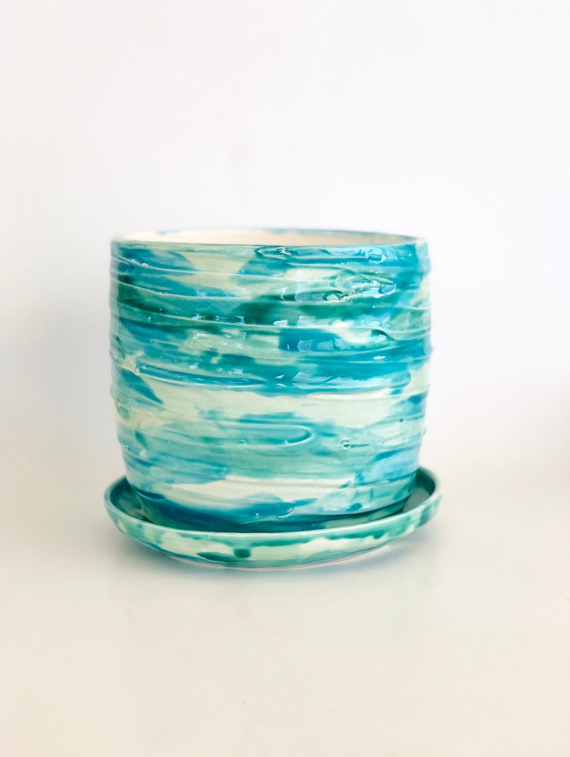 Turquoise Planter, Earthenware Pot, Pretty Aqua Pot, Teal Planter Pot ...